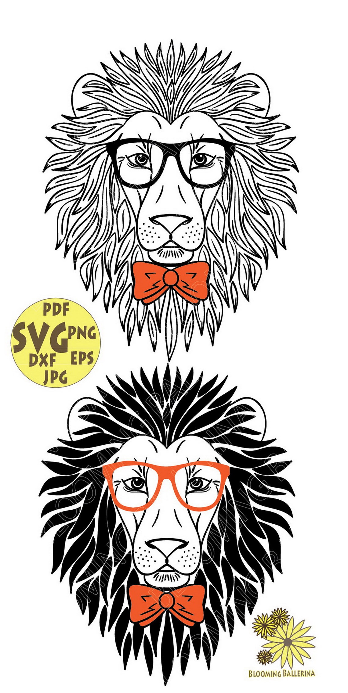 Lion Svg Lions with glasses Bowtie Svg Leo svg King Lion | Etsy