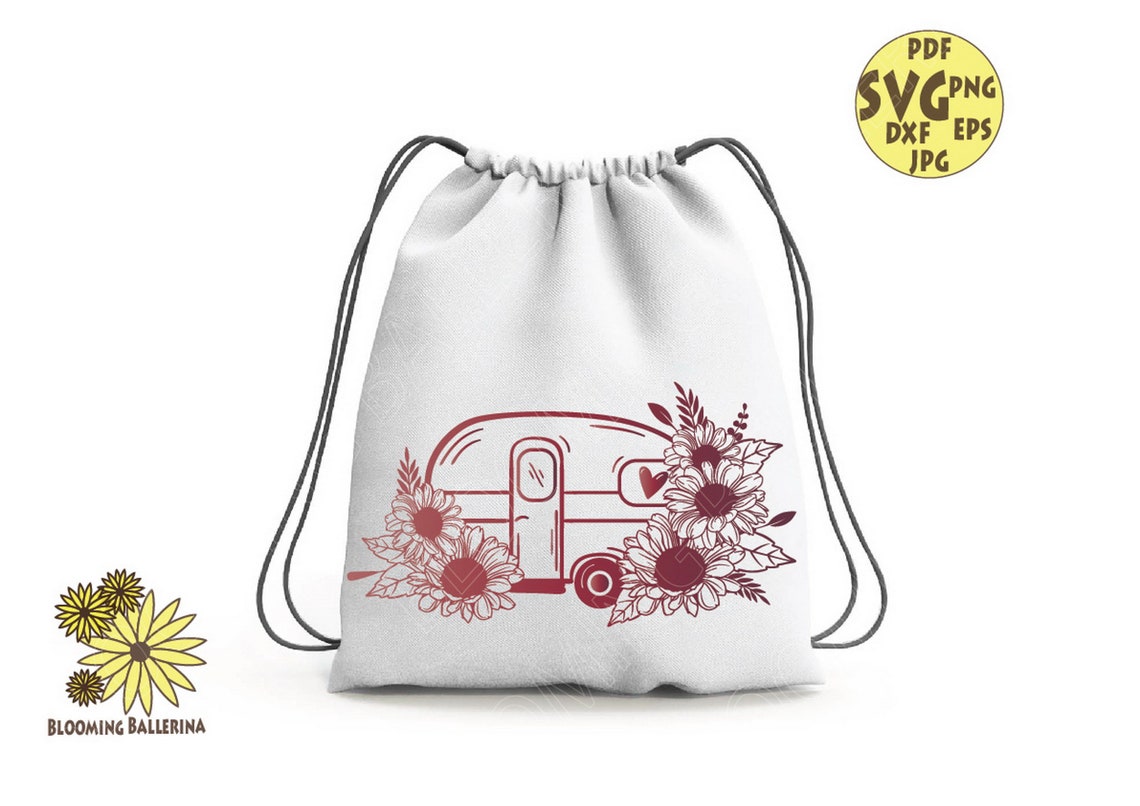 Flower Happy Camper With Sunflowers and Leaves Svg File, Sunflower Svg ...