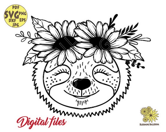Sloth With Daisies Svg File Flower Sloth Svg Floral Sloth | Etsy