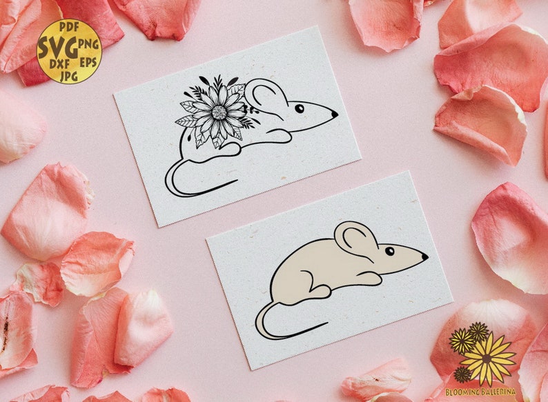Mouse With Daisy Flower and Leaves Svg File, Floral Mouse Svg, Flower ...