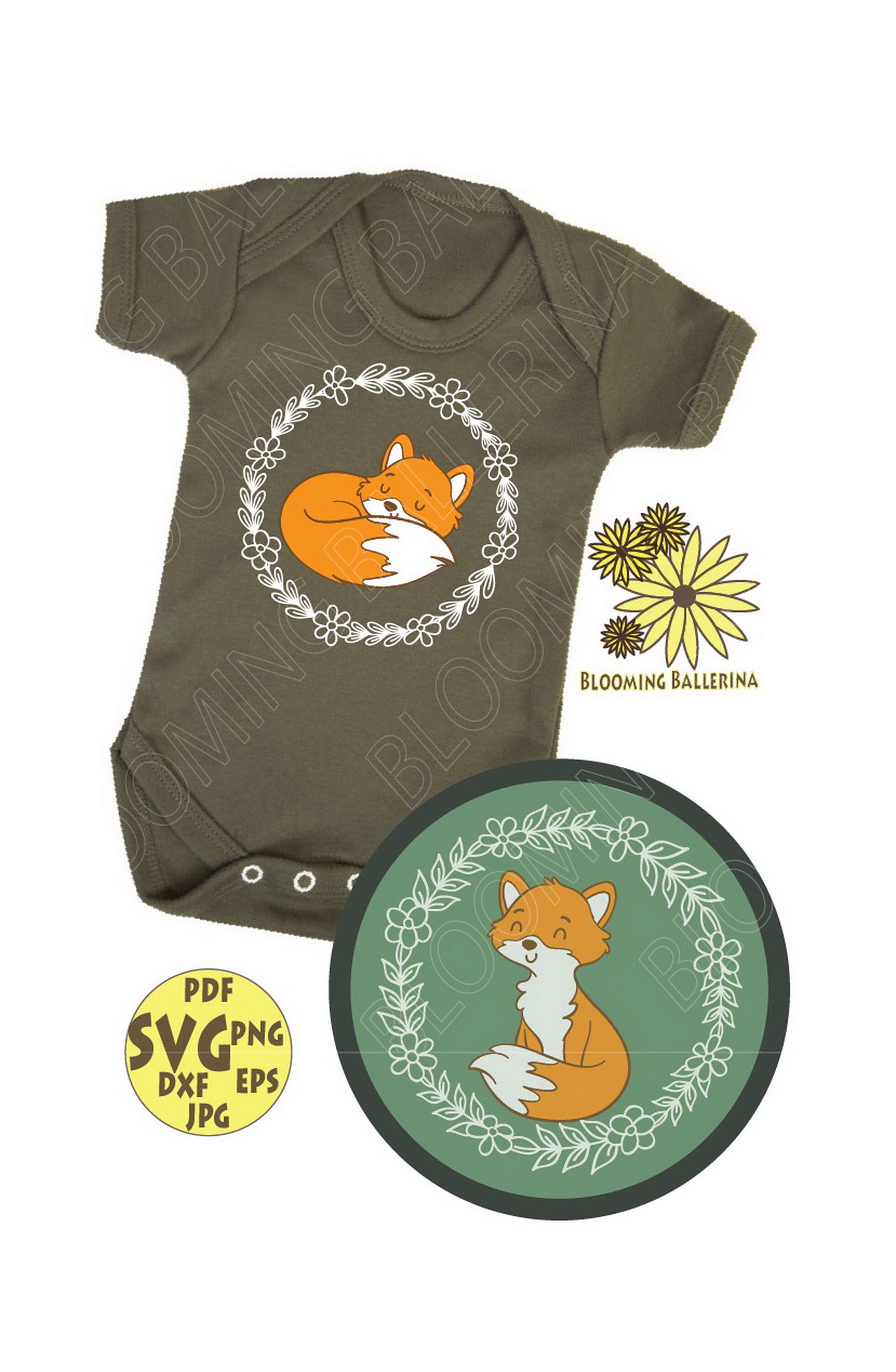 Blume Füchse Svg, Lorbeer Svg, Floral Fox Svg, süße Fuchs Svg, süße ...