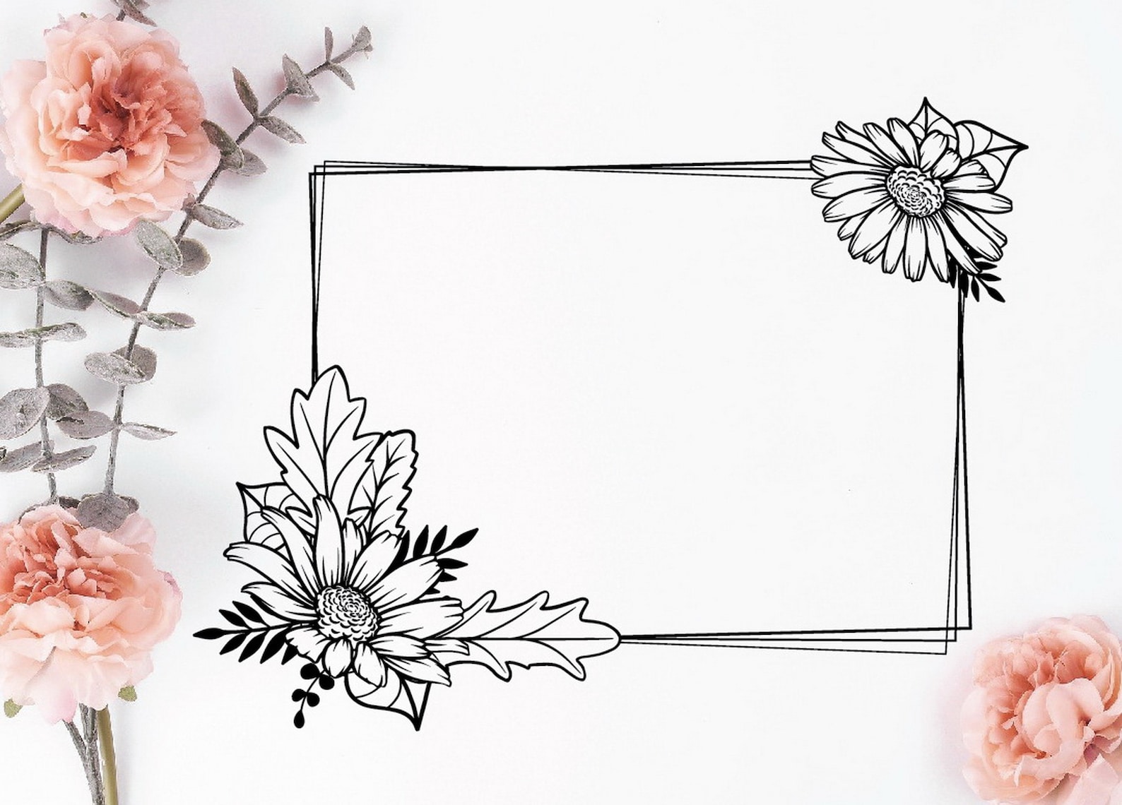 Floral Borders Svg Floral Svg Daisy Svg Rectangular Frame - Etsy Canada