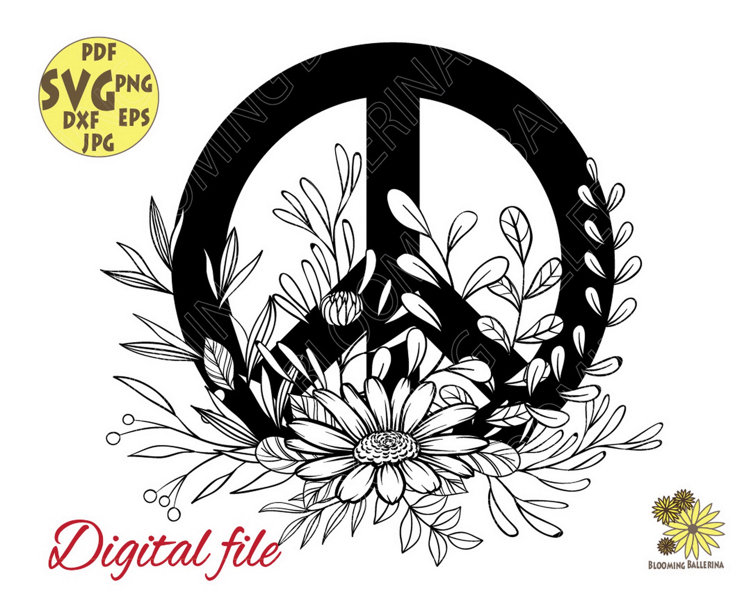 Paz svg Signo de Paz Botánica Svg Hippie svg Floral Svg | Etsy España