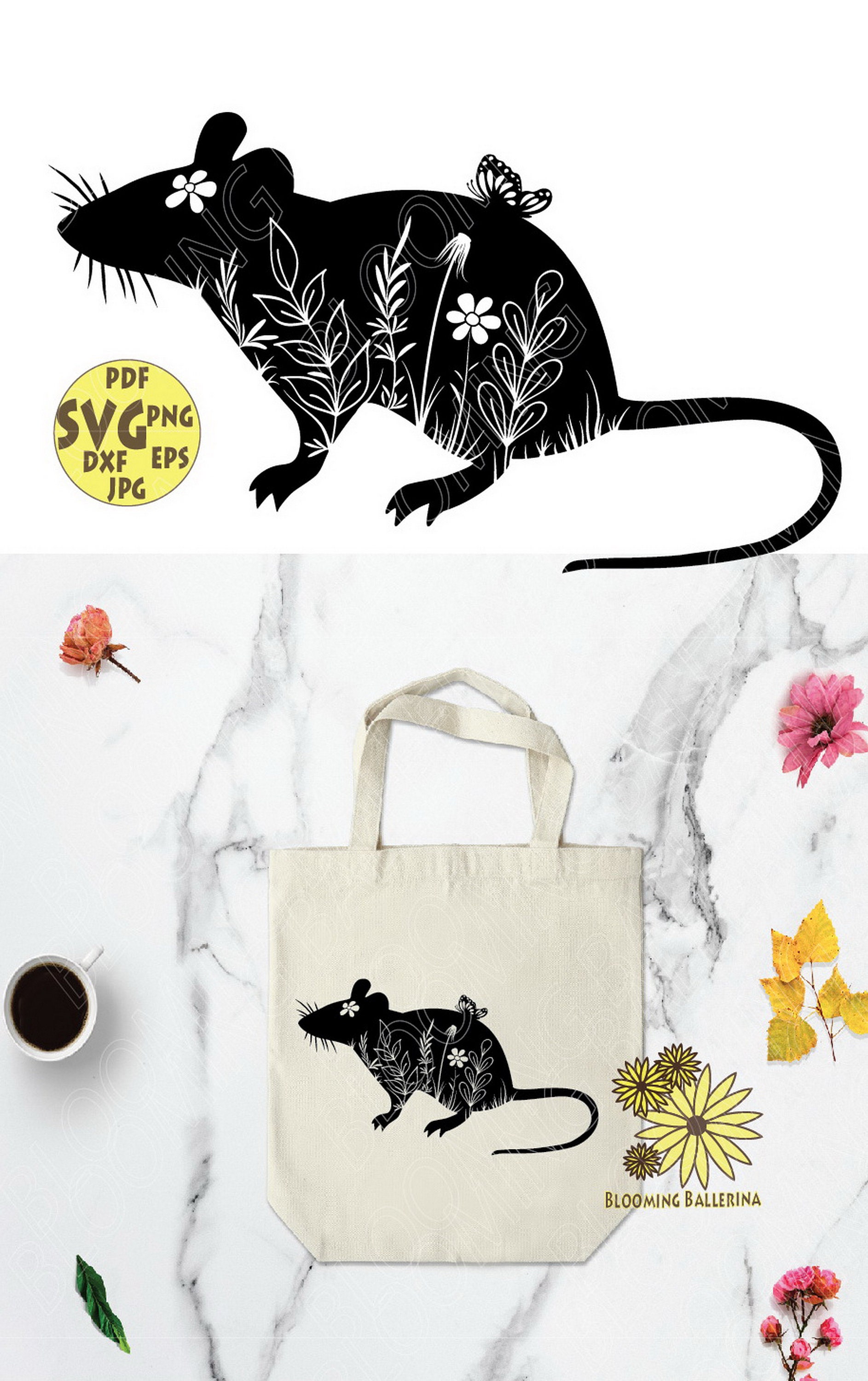 Rat With Plants and Leaves Svg File Botanical Rat With - Etsy