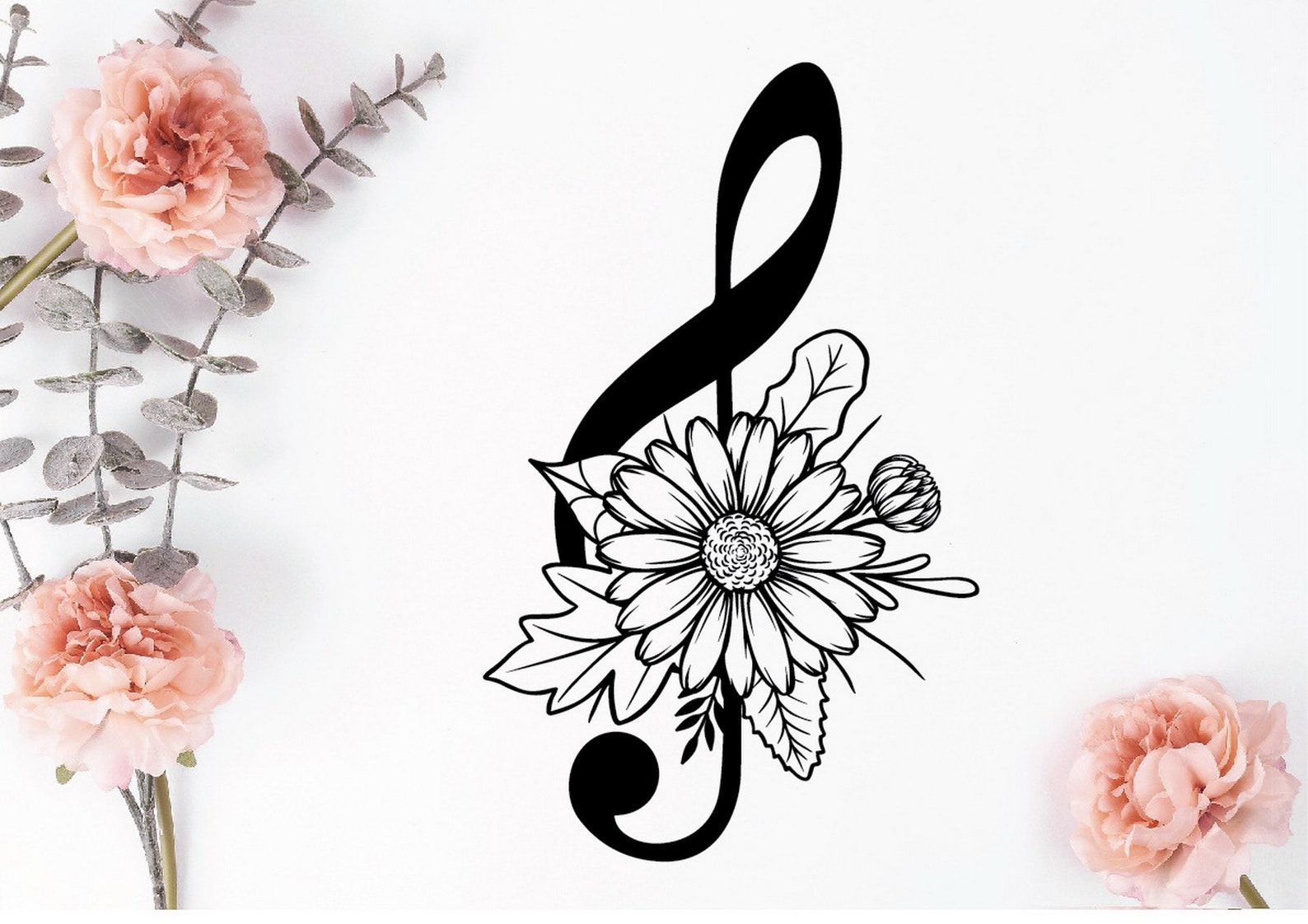 Music Svg Floral Svg Daisy Svg Music Clipart Notes Svg - Etsy