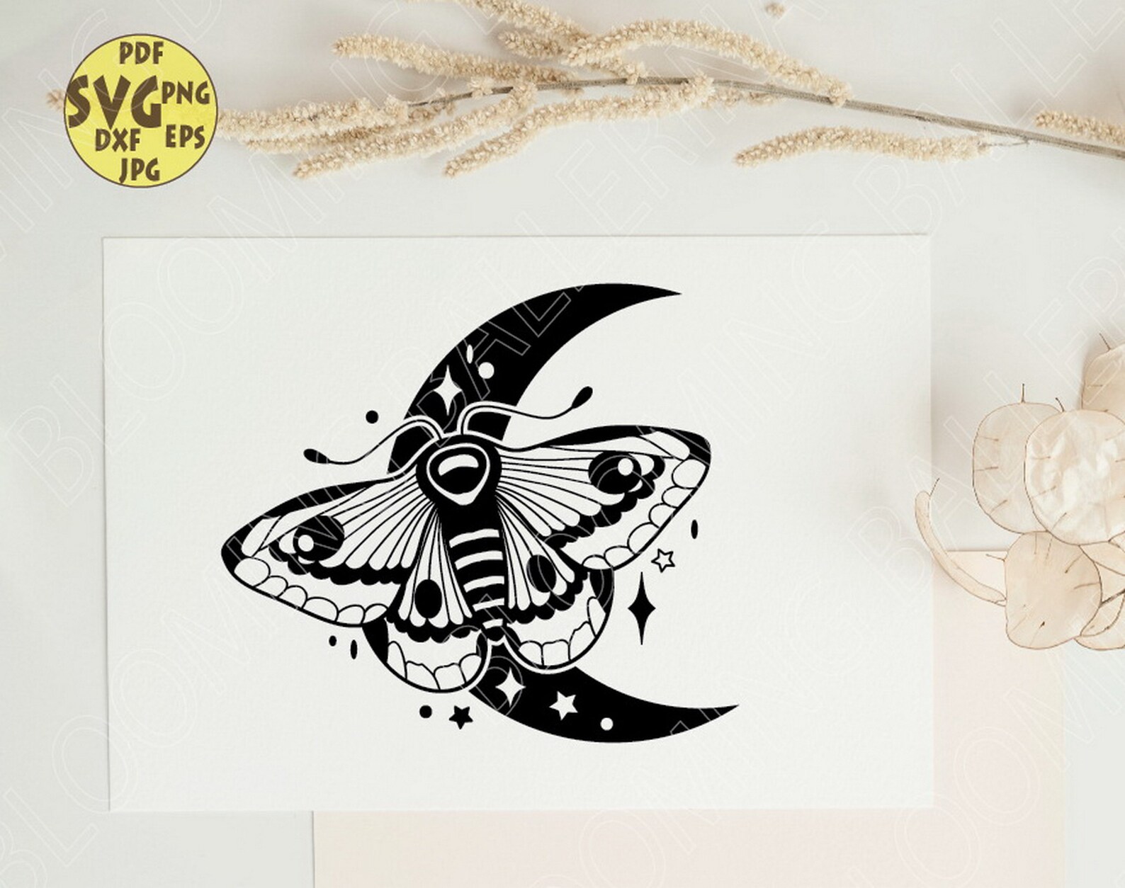 Magic Artwork With Moon and Moth Svg File Celestial Svg - Etsy
