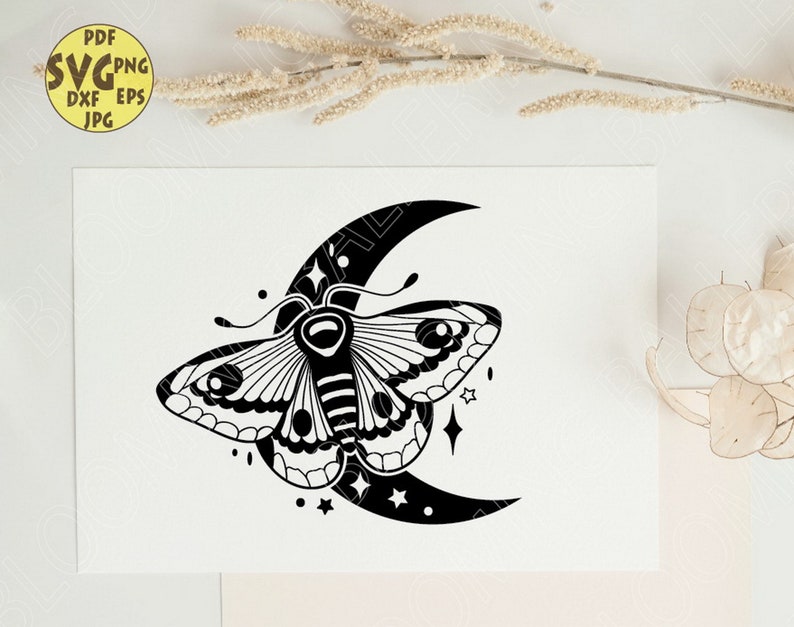 Magic Artwork With Moon and Moth Svg File Celestial Svg - Etsy