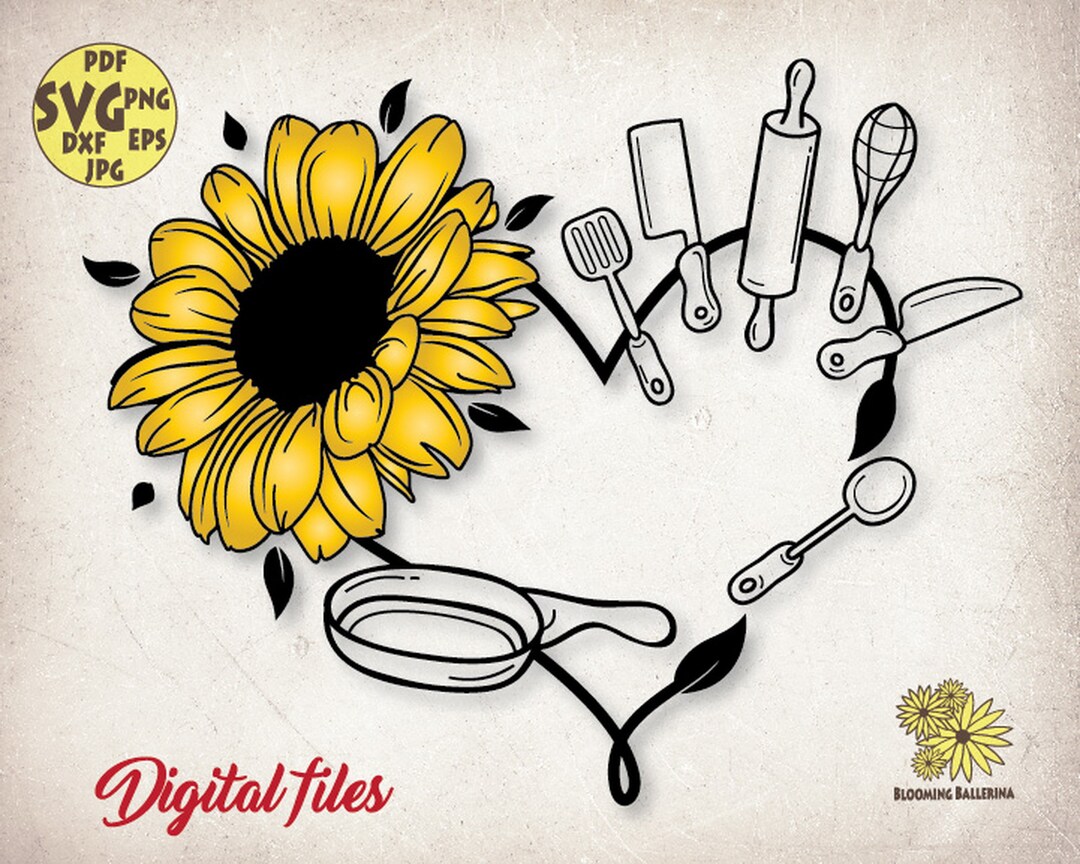 Flower Kitchen Utensils With Sunflower and Leaves Svg File, Kitchen Svg ...