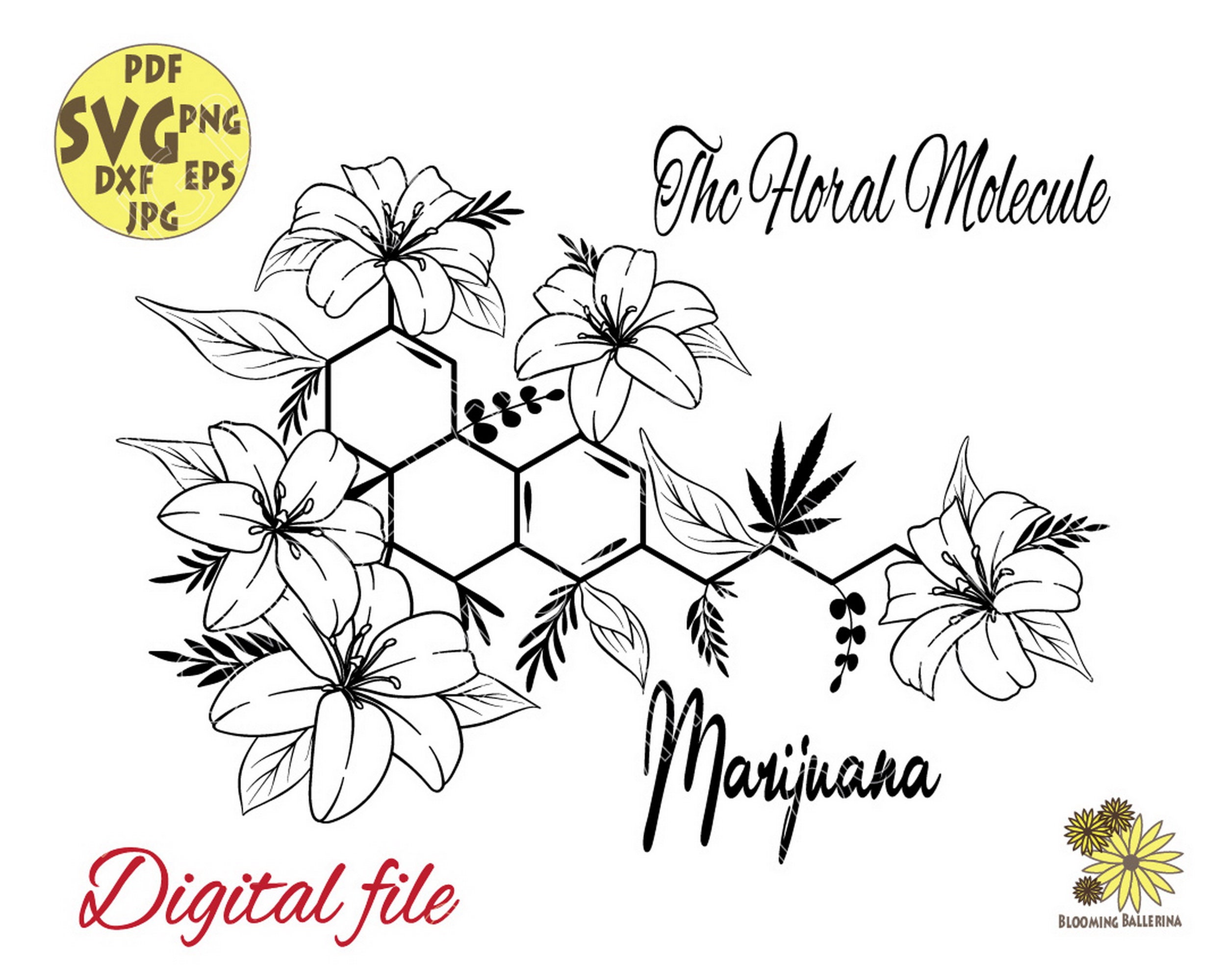 Craft Supplies & Tools Floral THC svg Molecular structure svg Flower ...