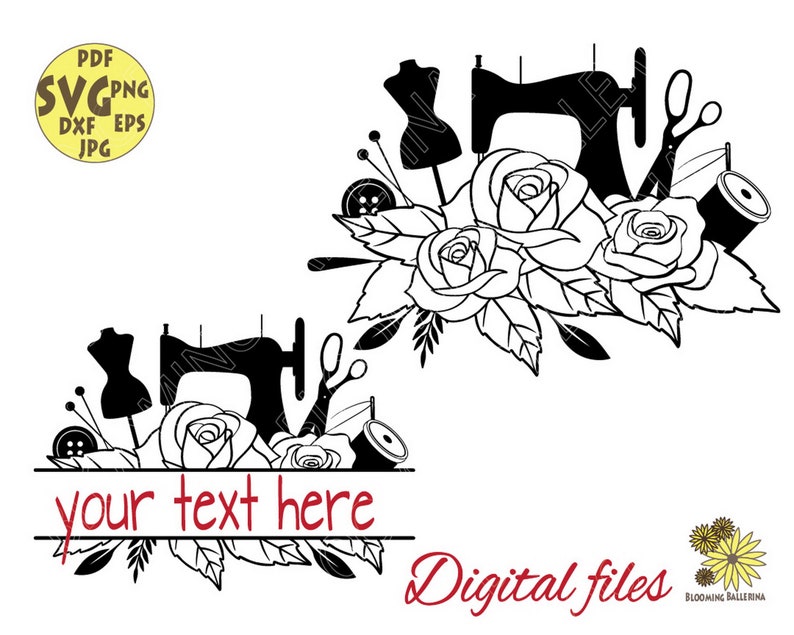 Split Monogram Tailor Set Svg Flower Sewing Machine Monogram - Etsy