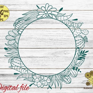 Cactus Frames Svg, Round Frame Svg, Suculent Frame Svg, Circle Frame ...