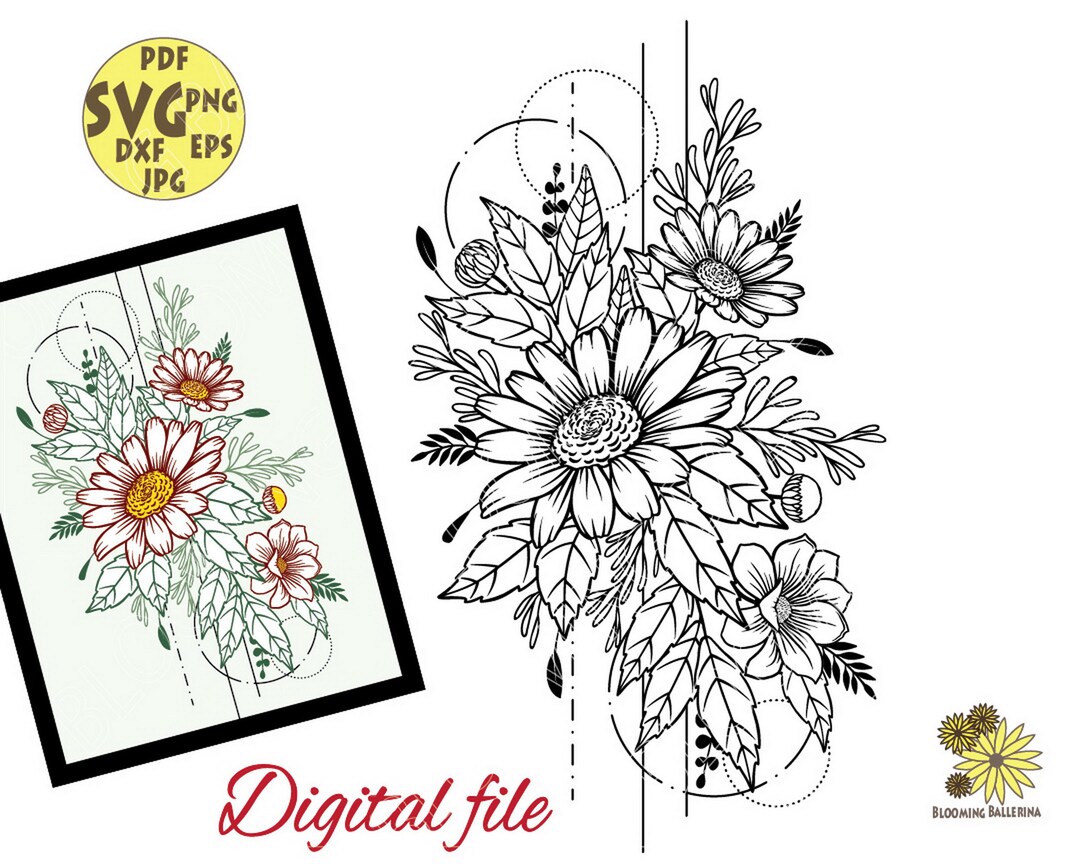 Geometric Flower Bouquet Svg File, Daisy Flowers Svg, Spring Wedding ...