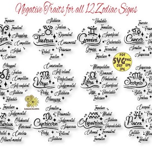 Zodiac Signs With Negative Traits Digital Files, Zodiac Signs Svg ...