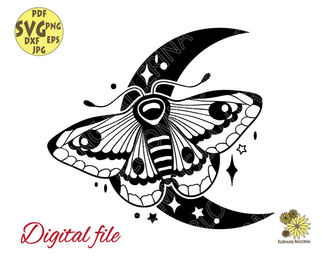 Magic Artwork With Moon and Moth Svg File, Celestial Svg, Magic Svg ...