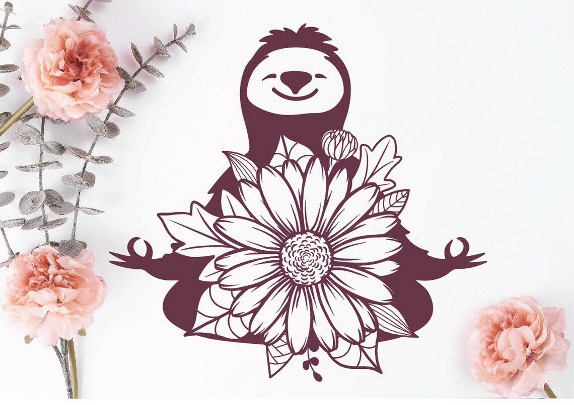 Sloth Svg Meditation Svg Floral Svg Botanical Svg Daisy - Etsy