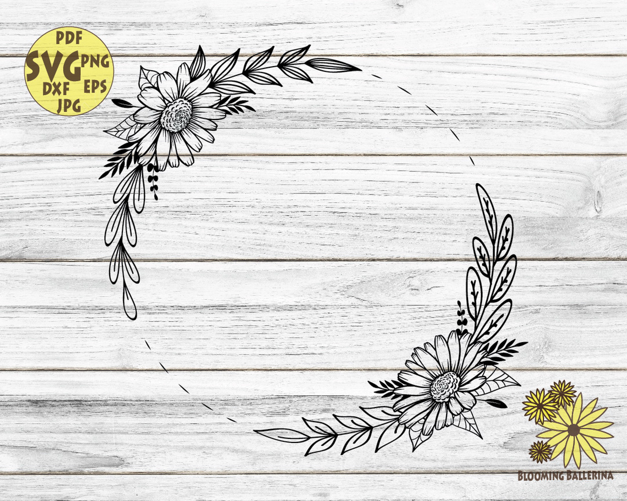 Round Botanical Frame With Daisy and Leaves Svg File Floral - Etsy