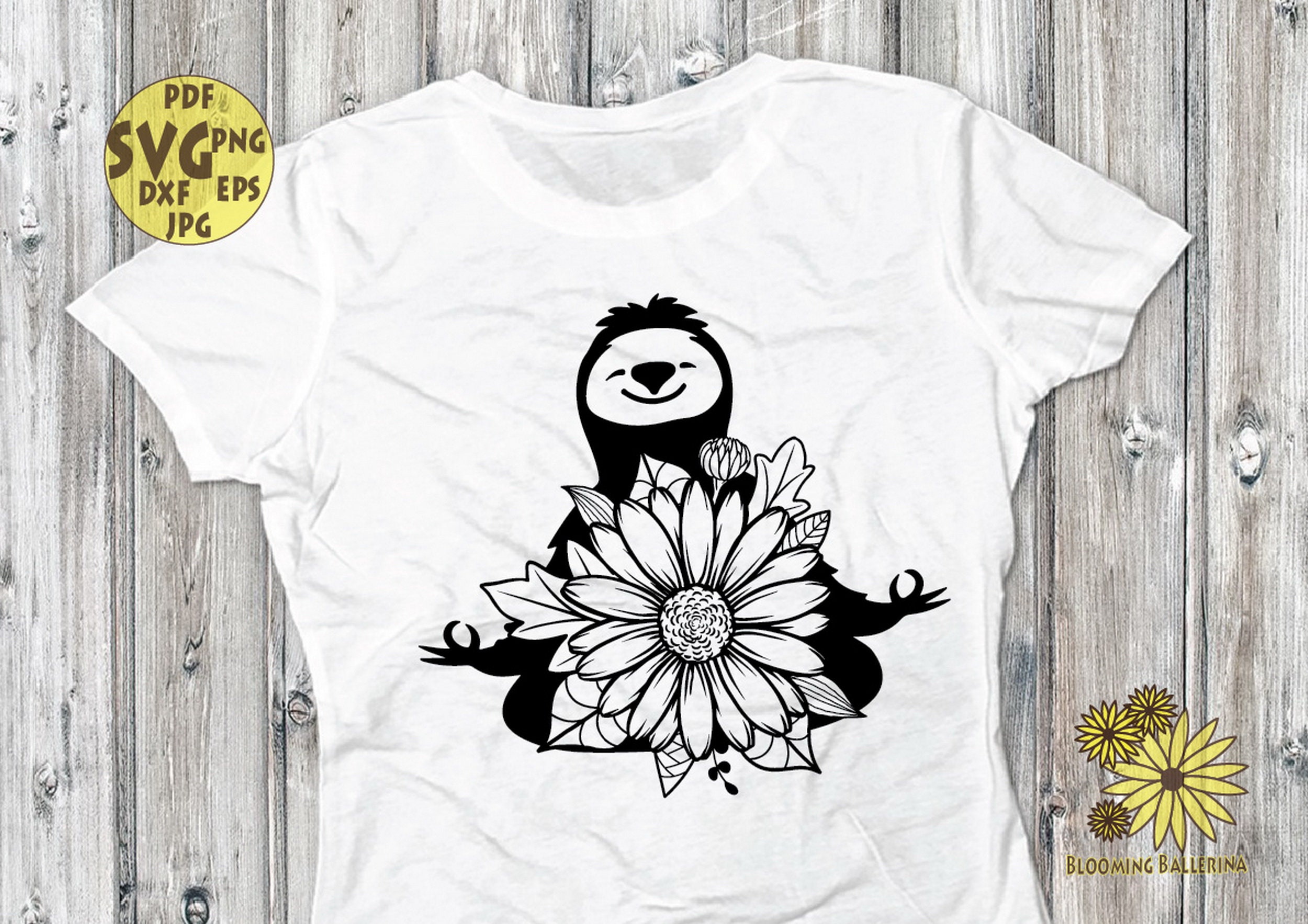 Sloth Svg, Meditation Svg, Floral Svg, Botanical Svg, Daisy Svg, Forest ...