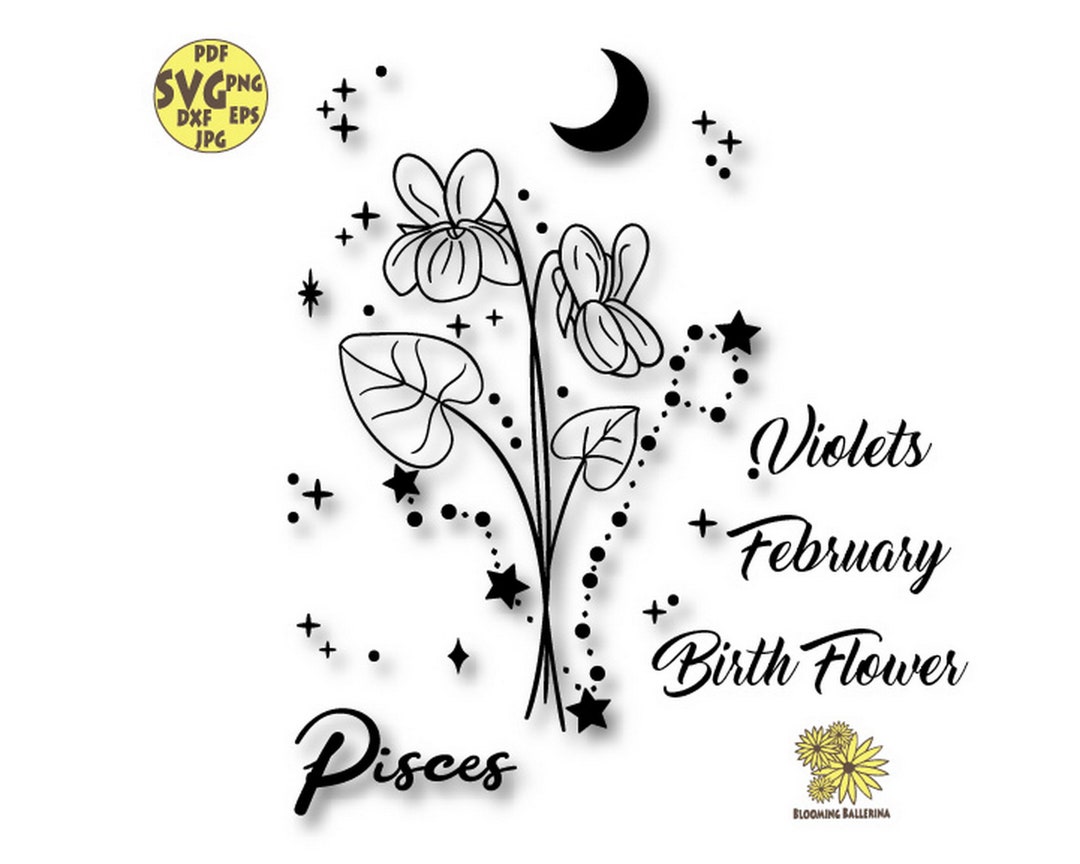 Violet Flowers With Pisces Constellation Svg, February Birth Month ...