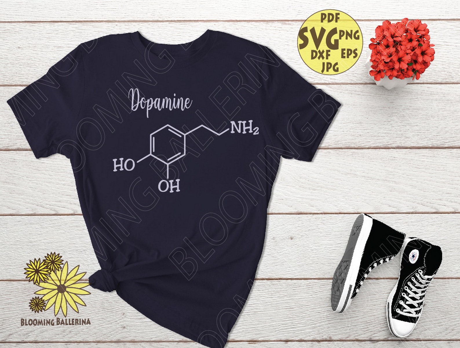 Floral Dopamine Svg, Dopamine Molecule With Daisies Svg, Pleasure ...