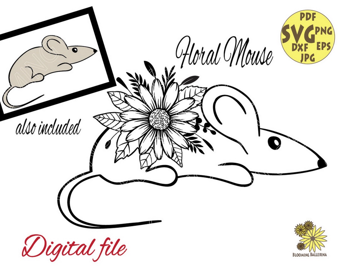 Mouse With Daisy Flower and Leaves Svg File, Floral Mouse Svg, Flower ...