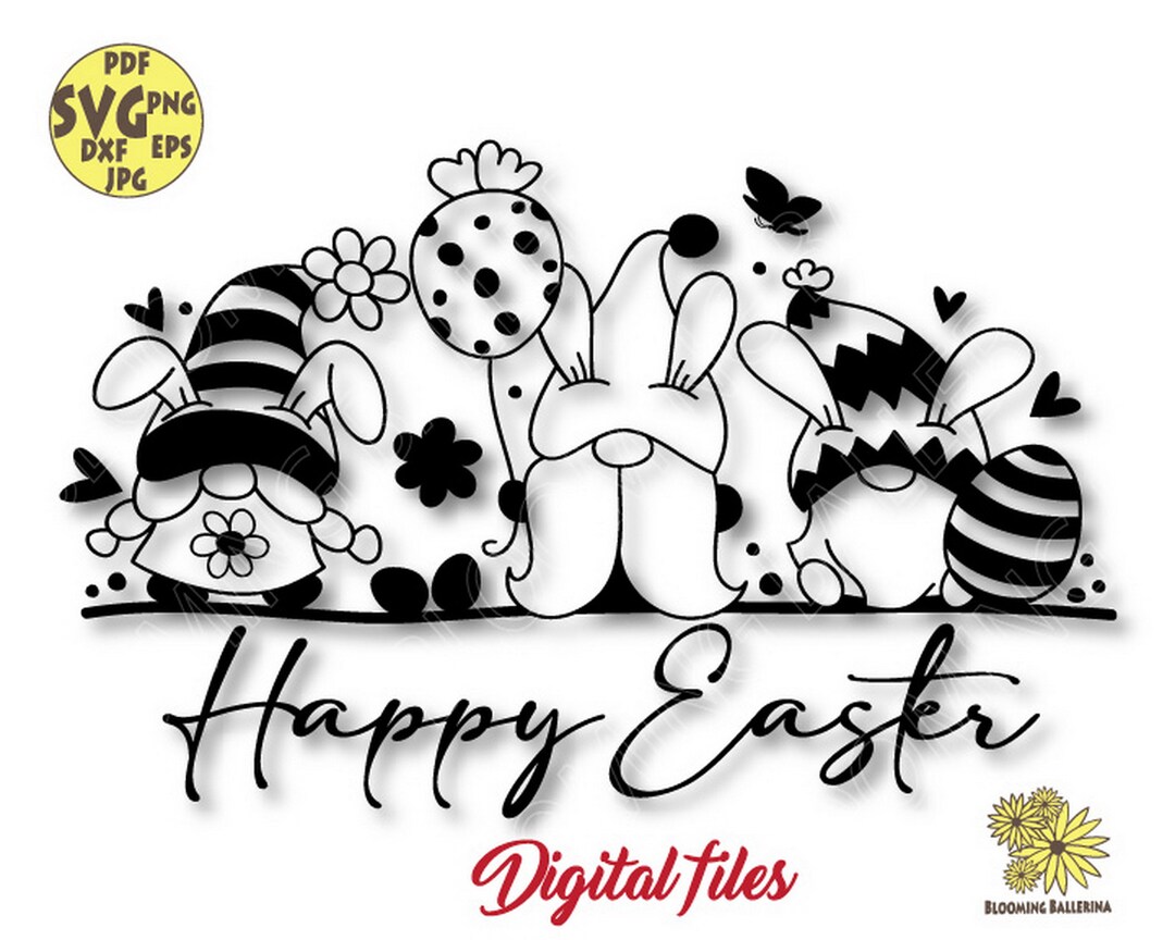 Happy Easter With Gnomes Svg File, Gnomes Rabbit Ears Svg, Happy Easter ...
