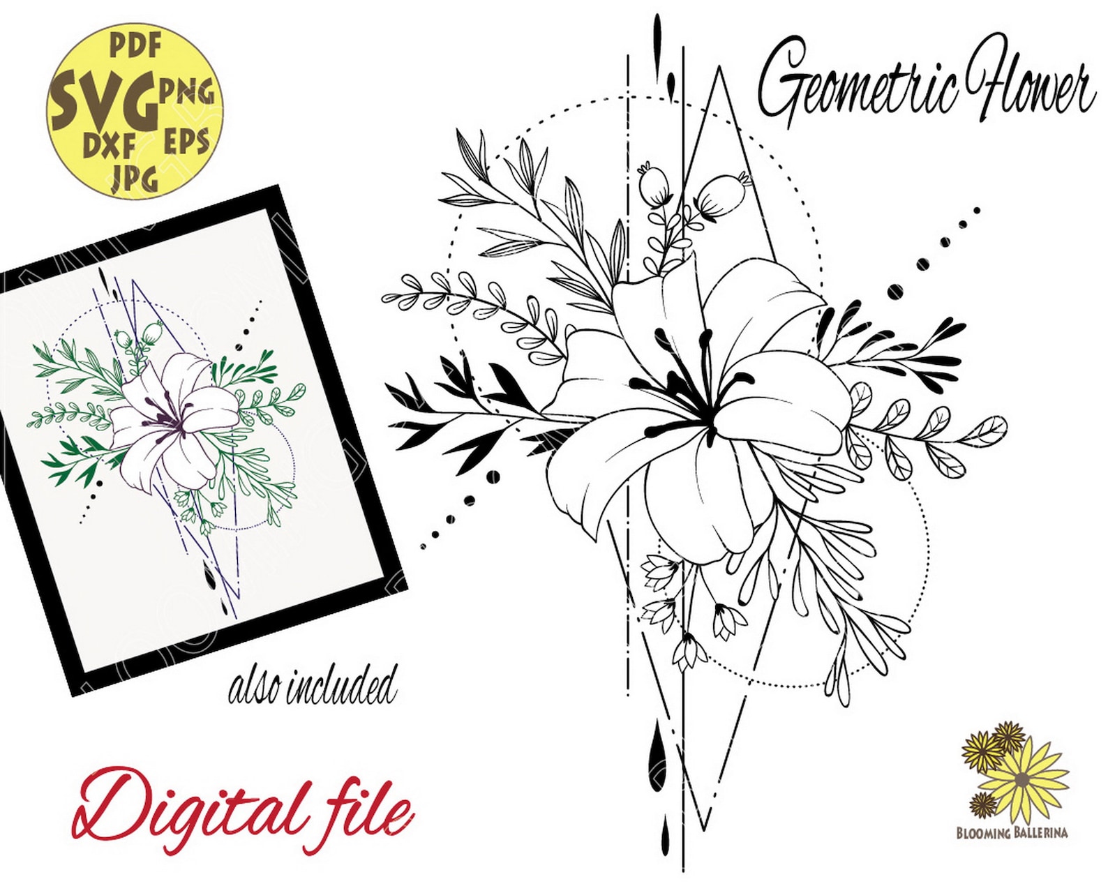 Geometric Flower Bouquet With Lily and Leaves Svg File Lily - Etsy