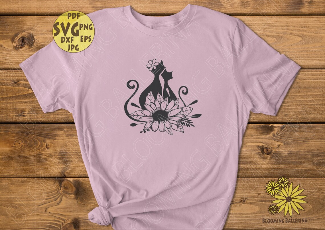 Flower Cats Svg Flower Cat Silhouette Daisy and Leaves Svg - Etsy