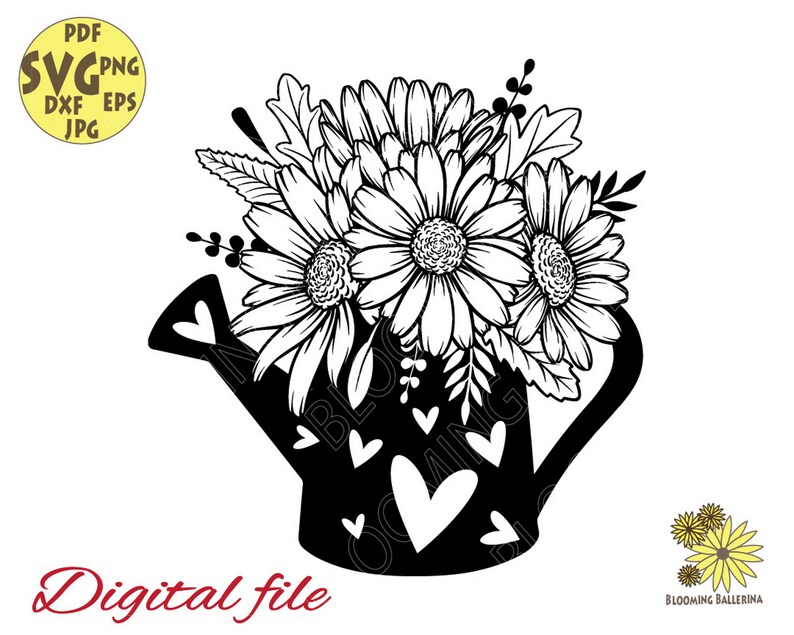 Watering Can Svg, Water Svg, Garden Svg, Floral Svg, Daisy Svg ...