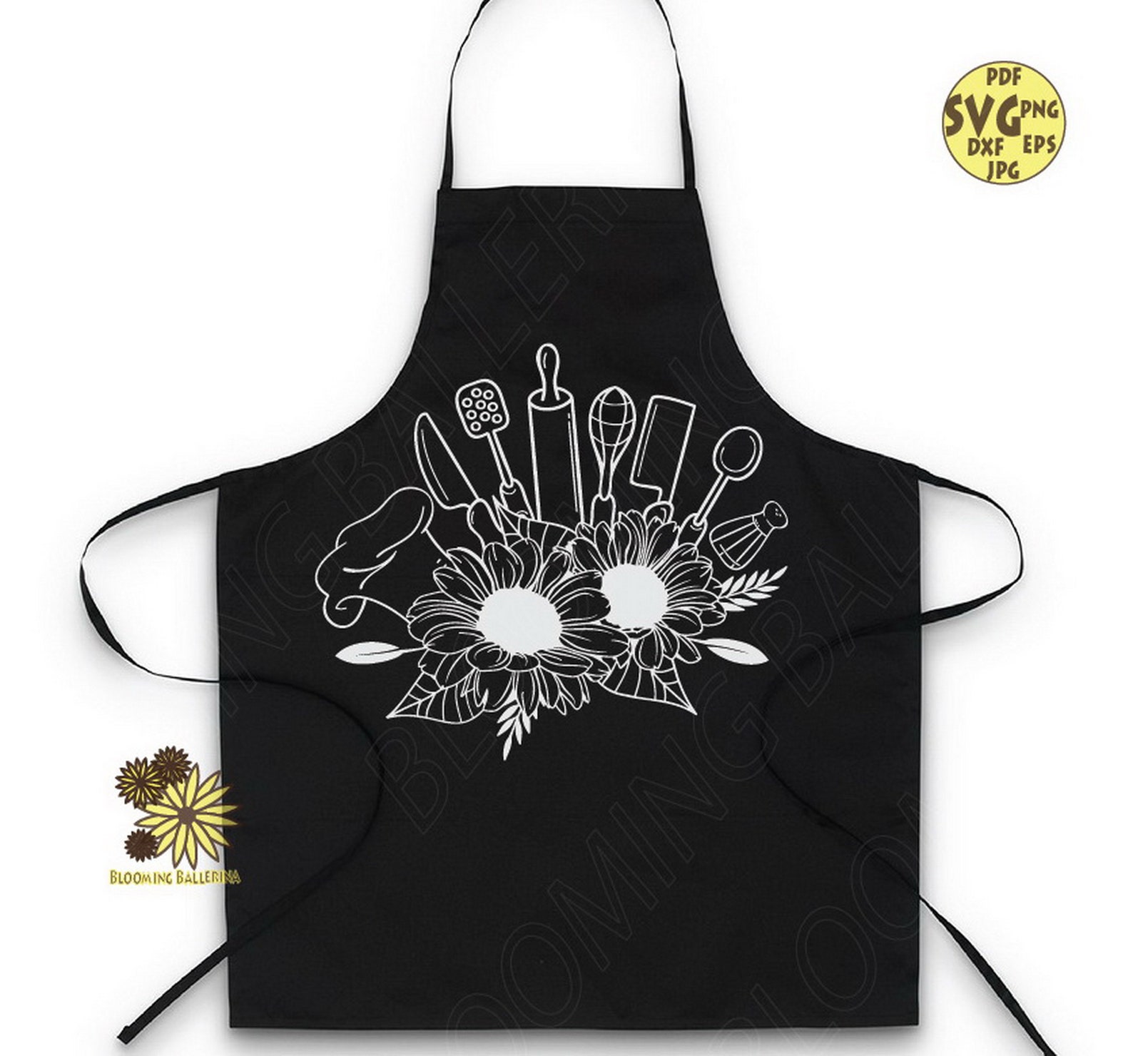 Flower Kitchen Utensils With Chef Hat Sunflowers and Leaves Svg File ...