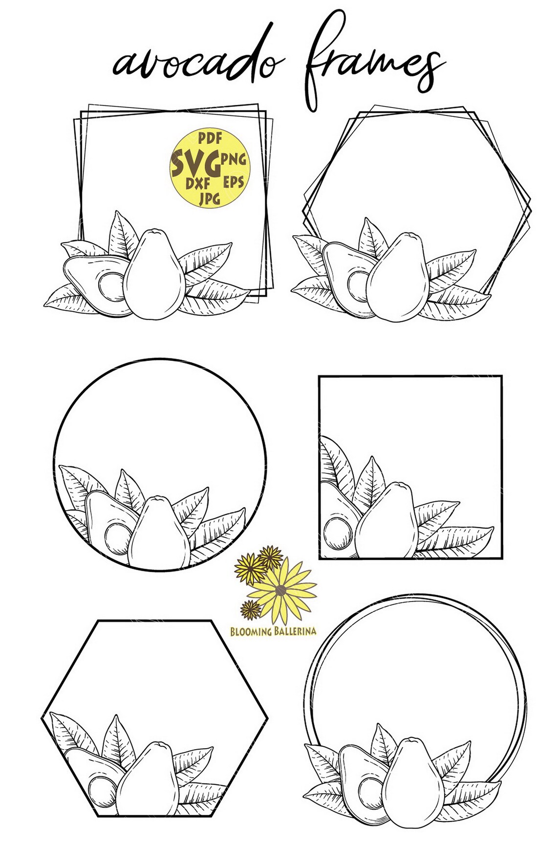 Avocado Frames Svg, Bundle Avocados Svg, Kitchen Frame Svg, Monogram ...
