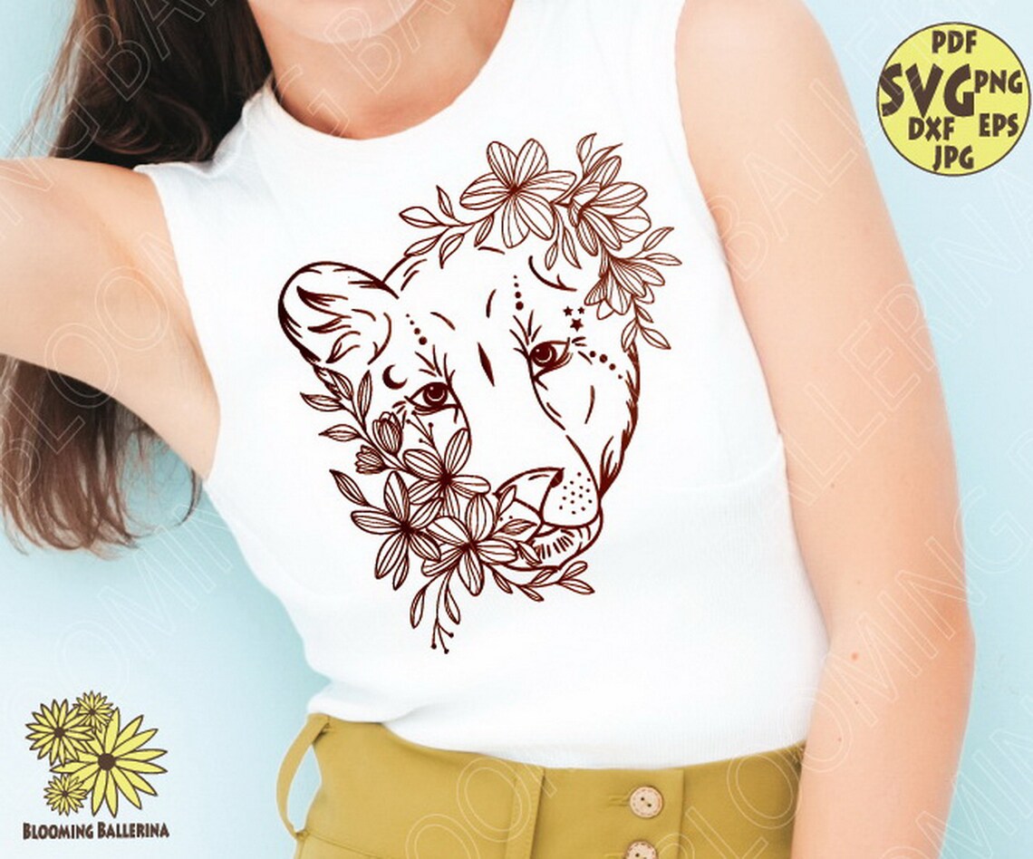 Flower Lioness Svg File Lioness Flower Crown Svglioness Head | Etsy