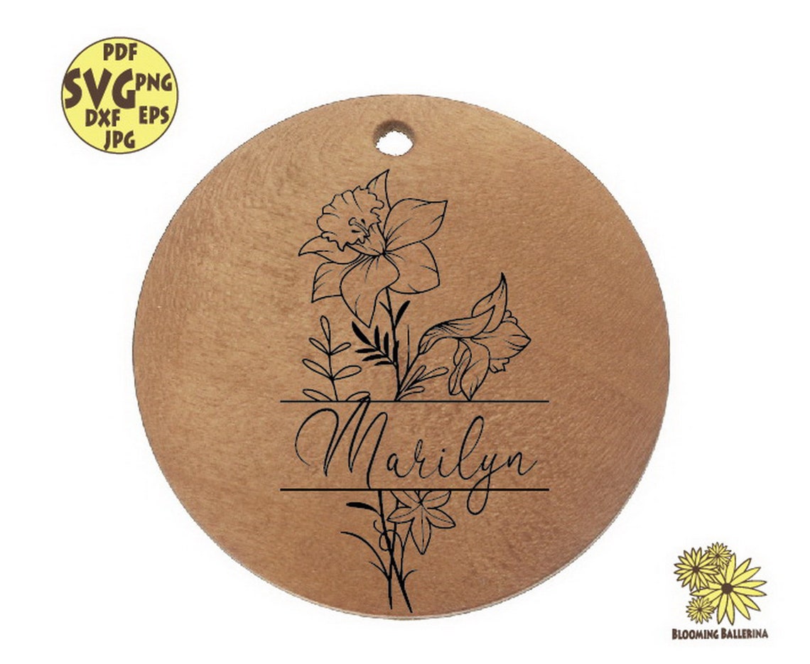 Monogram Daffodil Birth Flower Bouquet Svg File, March Birth Flower Svg ...