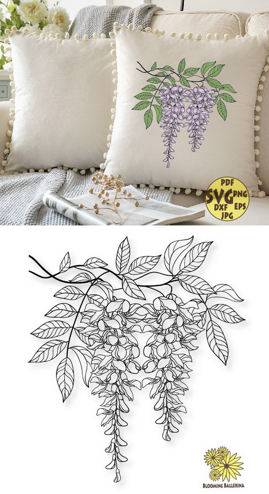 Wisteria Svg Wisteria Clipart Wisteria Flower Branch Svg - Etsy