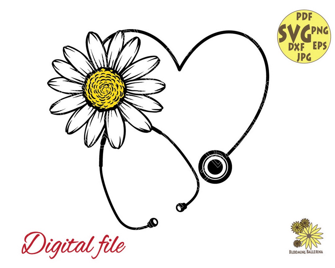 Stethoscope With Daisy Flower Svg, Daisy Svg, Floral Heart Stethoscope ...
