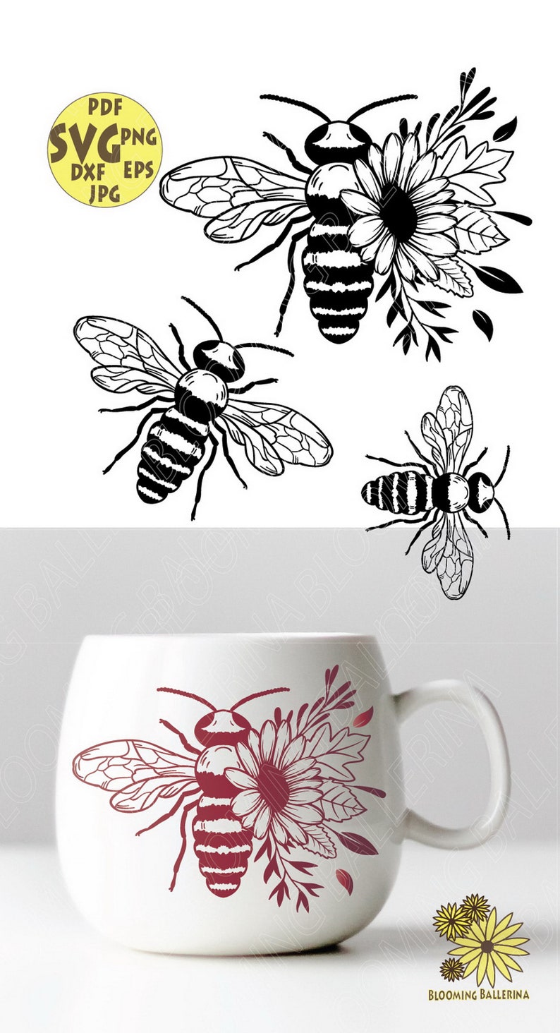 Flower Bee With Daisy Buds and Leaves Svg File Bundle Bees | Etsy
