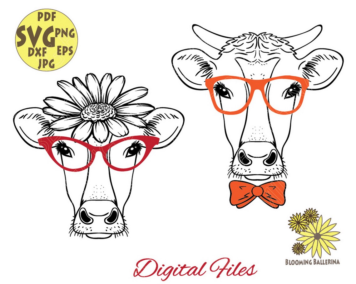 Cows Svg Cow With Glasses Svg Floral Cow Cow Family Svg | Etsy