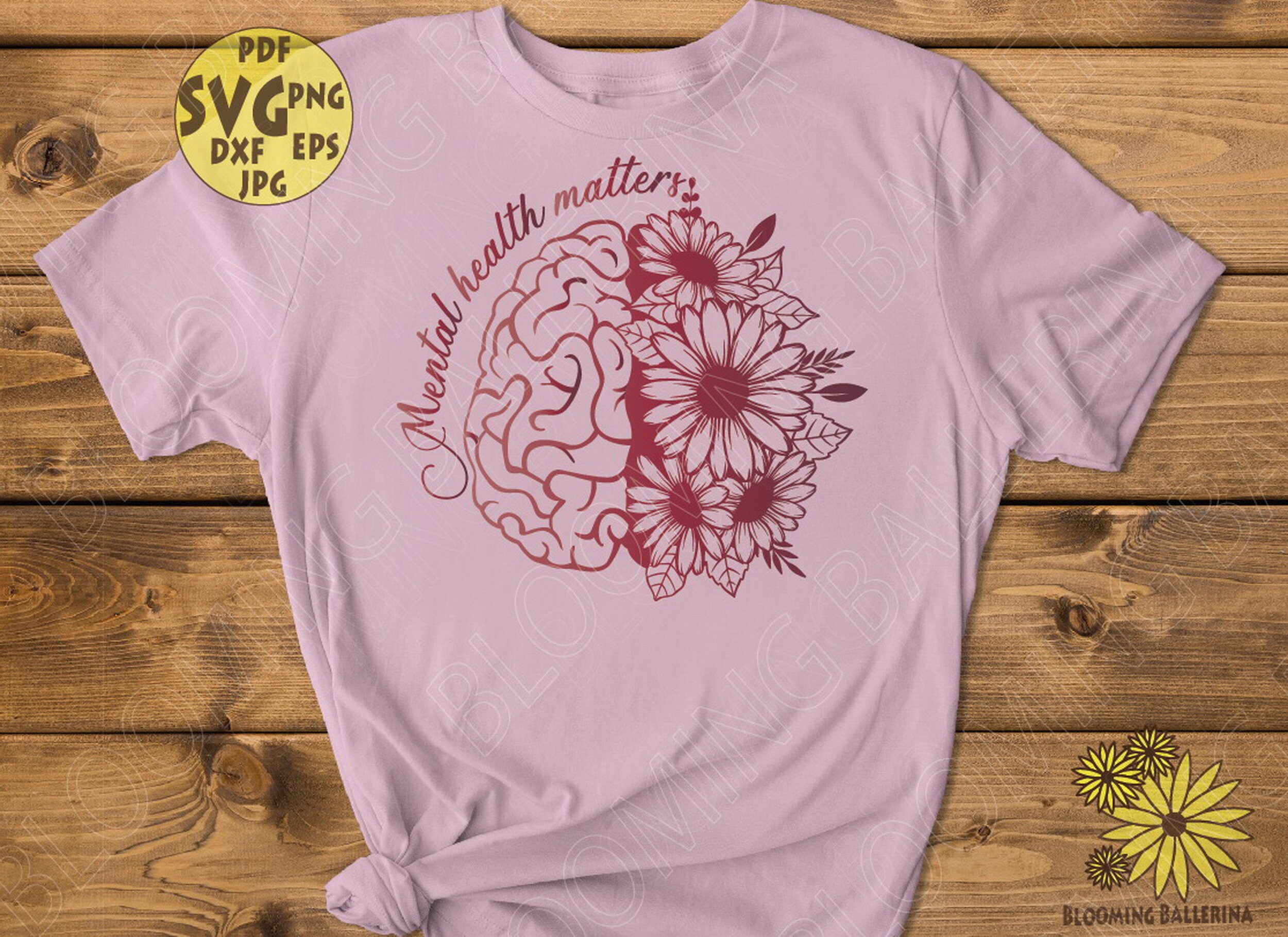 Flower Mental Health Matters With Human Brain Daisies Buds And Etsy