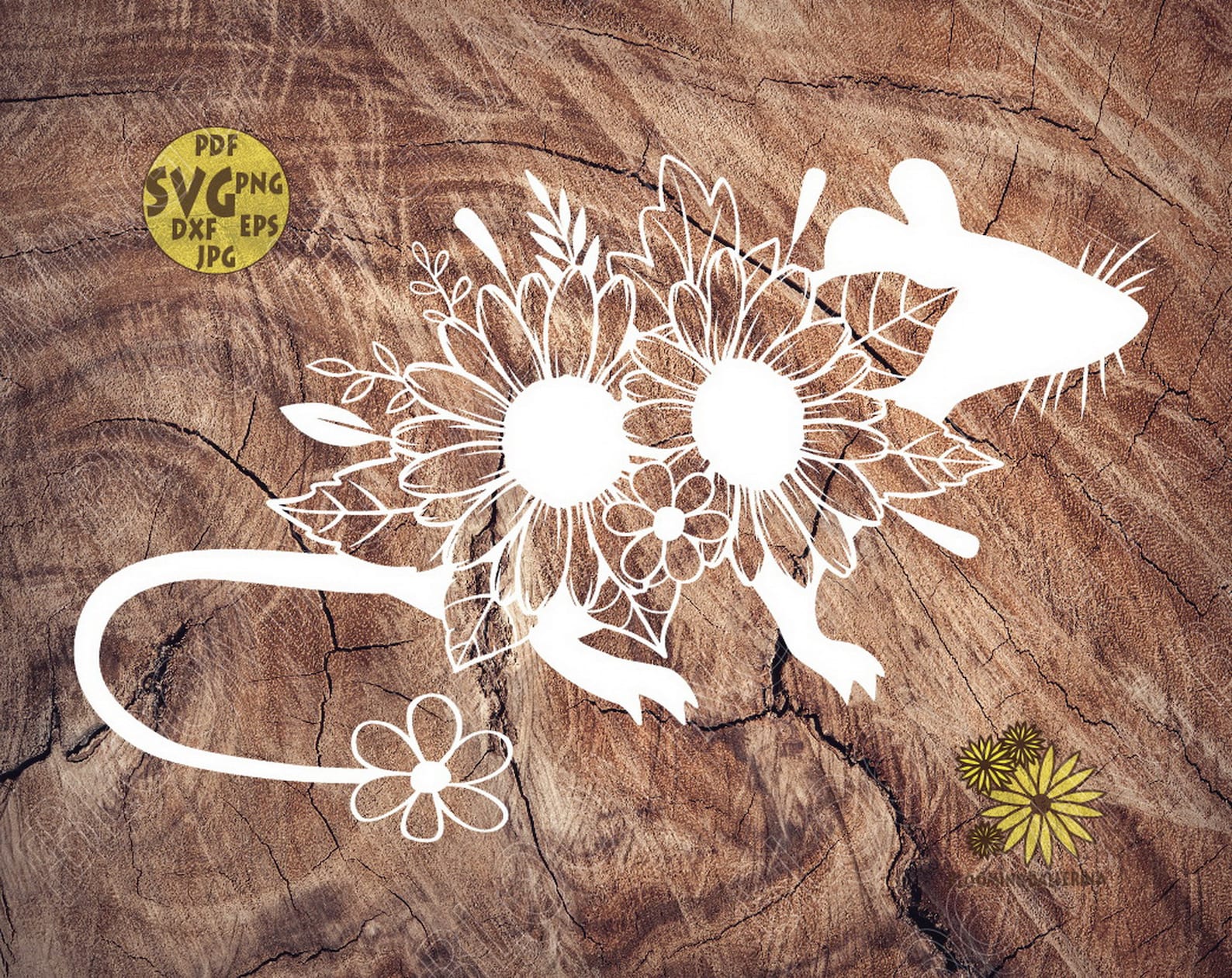 Flower Rat Silhouette with daisies and leaves svg file Rat | Etsy