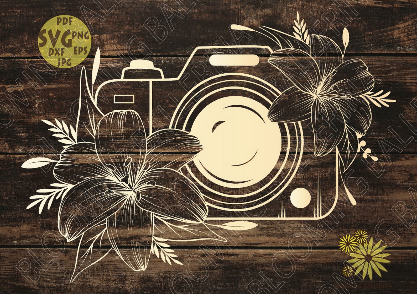 Flower Camera With Lilies and Leaves Svg File Floral Camera | Etsy