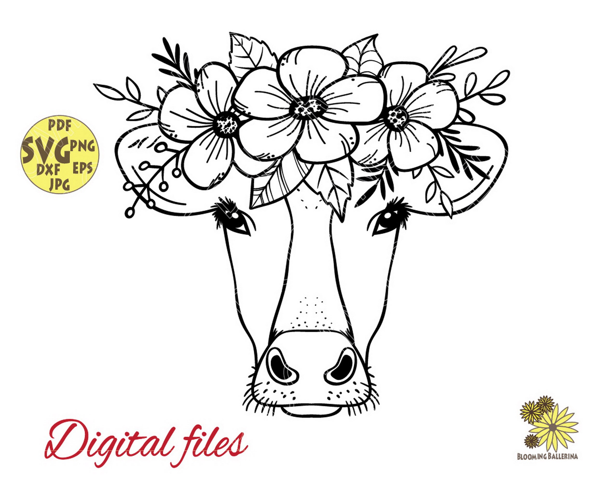 Cow Svg, Cow With Flowers Svg, Floral Cow Digital, Crown Cow Svg, Farm ...
