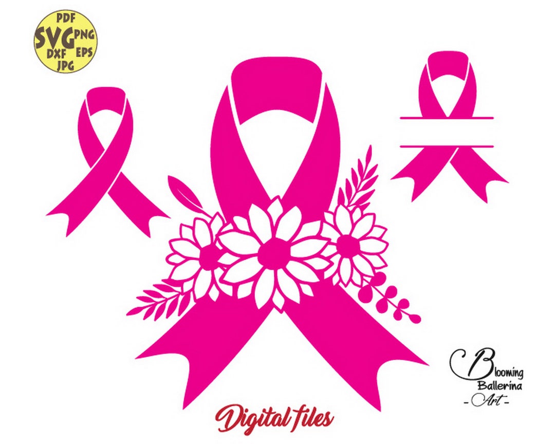 Pink Ribbon Svg, Awareness Ribbon Svg, Floral Ribbon Svg, Cancer ...