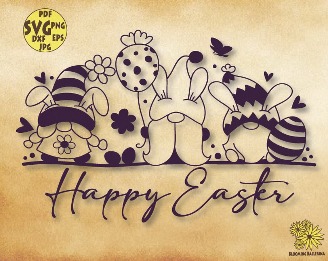 Happy Easter With Gnomes Svg File, Gnomes Rabbit Ears Svg, Happy Easter ...