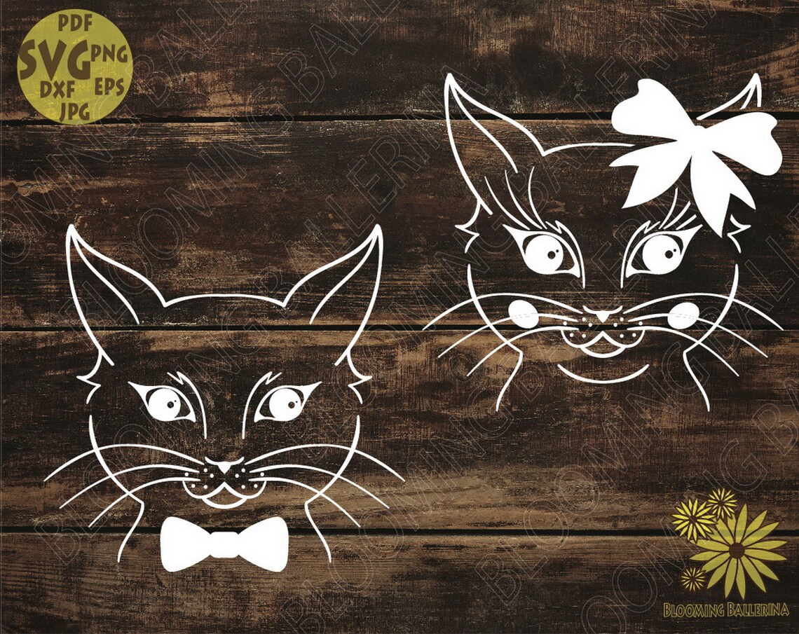 Cat Girl and Cat Boy With Bow Svg File Cat Svg Animal Face - Etsy UK