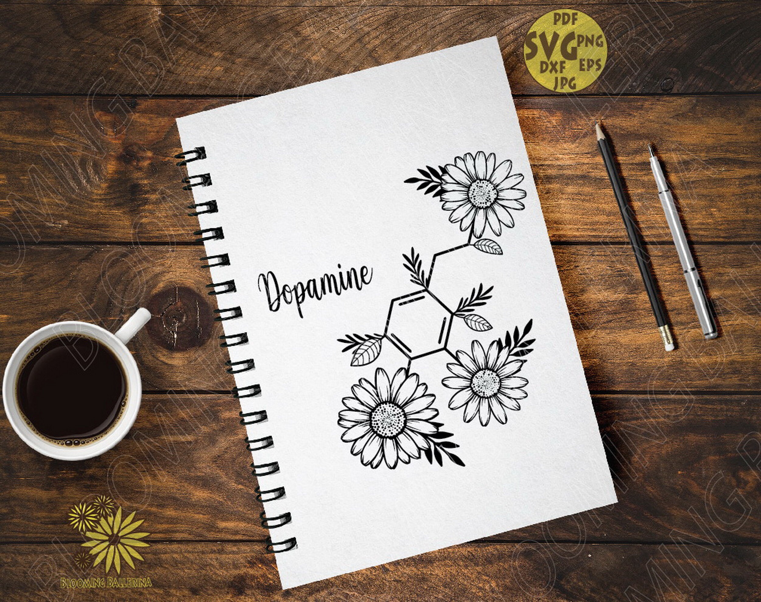 Floral Dopamine Svg Dopamine Molecule With Daisies Svg - Etsy