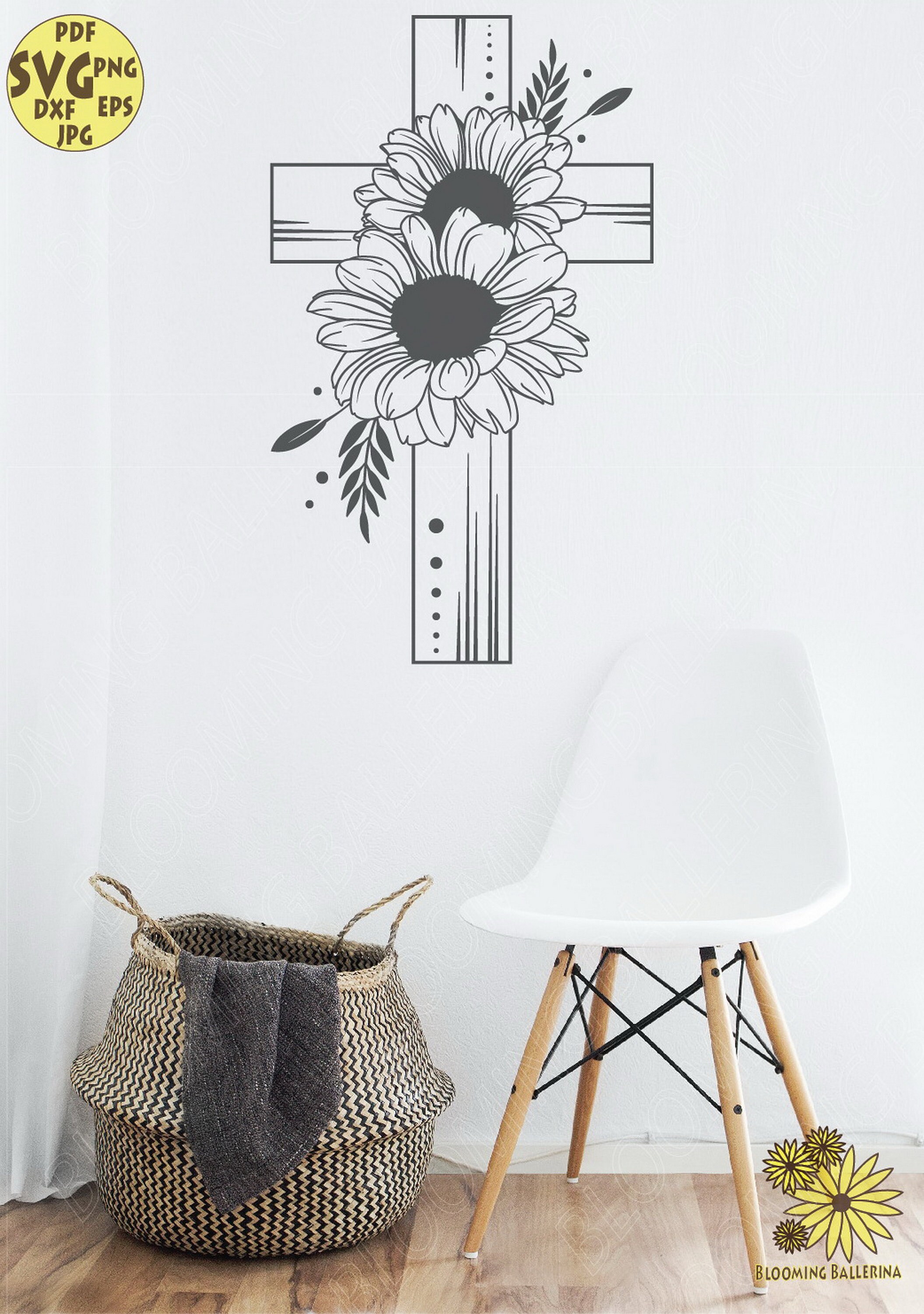 Cross With Sunflowers Svg File, Flower Cross Svg, Floral Cross Svg ...