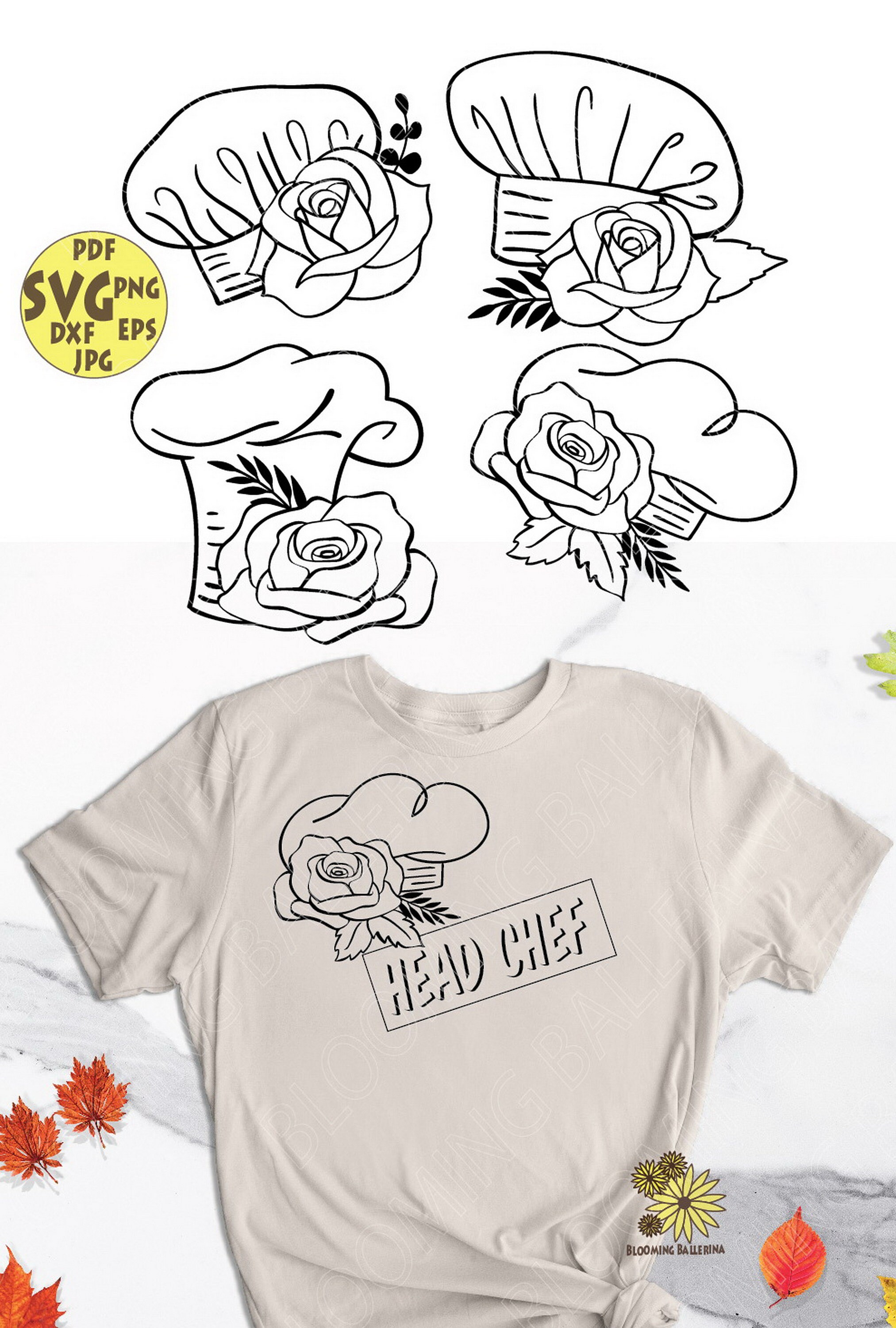 Bundle Flower Chef's Hats With Roses and Leaves Svg File, Baking Svg ...