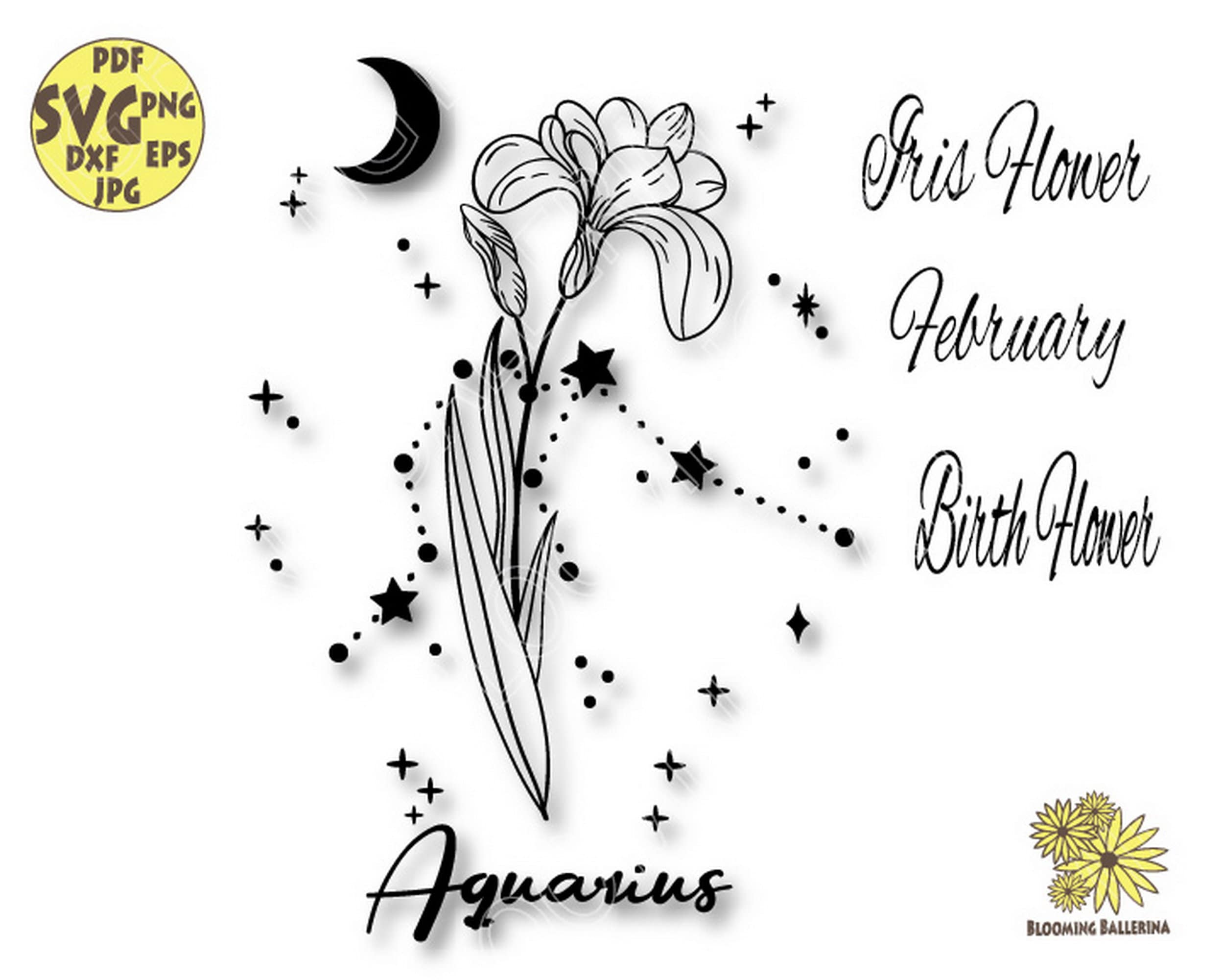 Iris Birth Flower Svg File, February Birth Flower Svg, Aquarius Svg ...