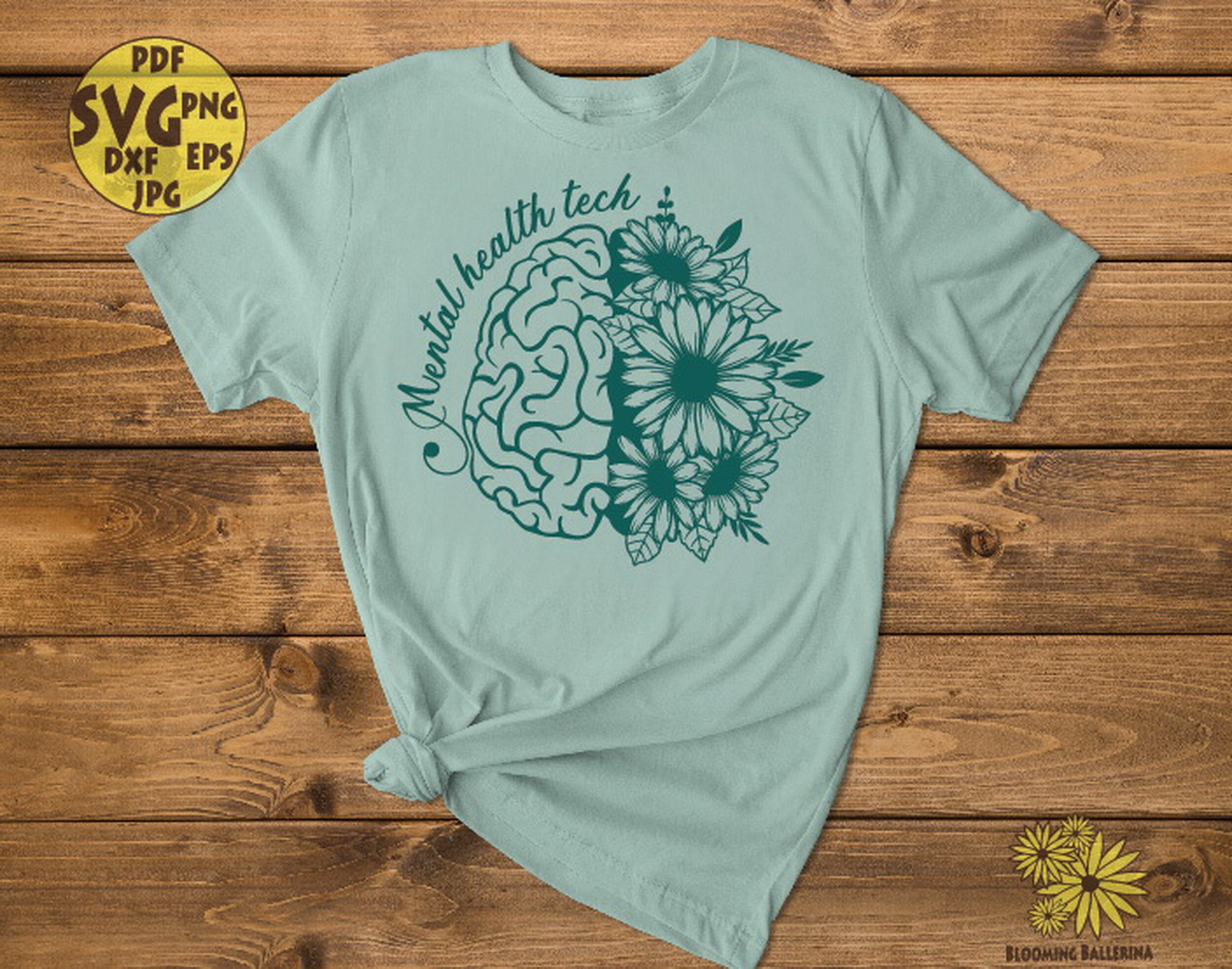 Flower Mental Health Tech With Human Brain Daisies Buds and | Etsy