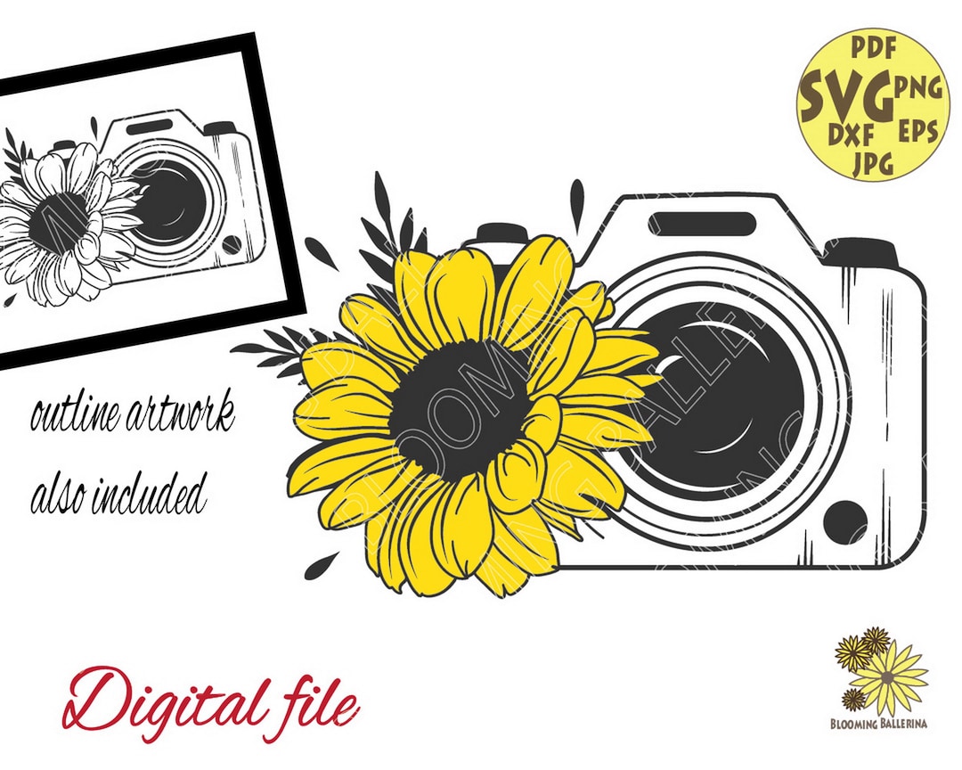 Photo Camera With Sunflower Svg File, Flower Camera Svg, Floral Camera ...