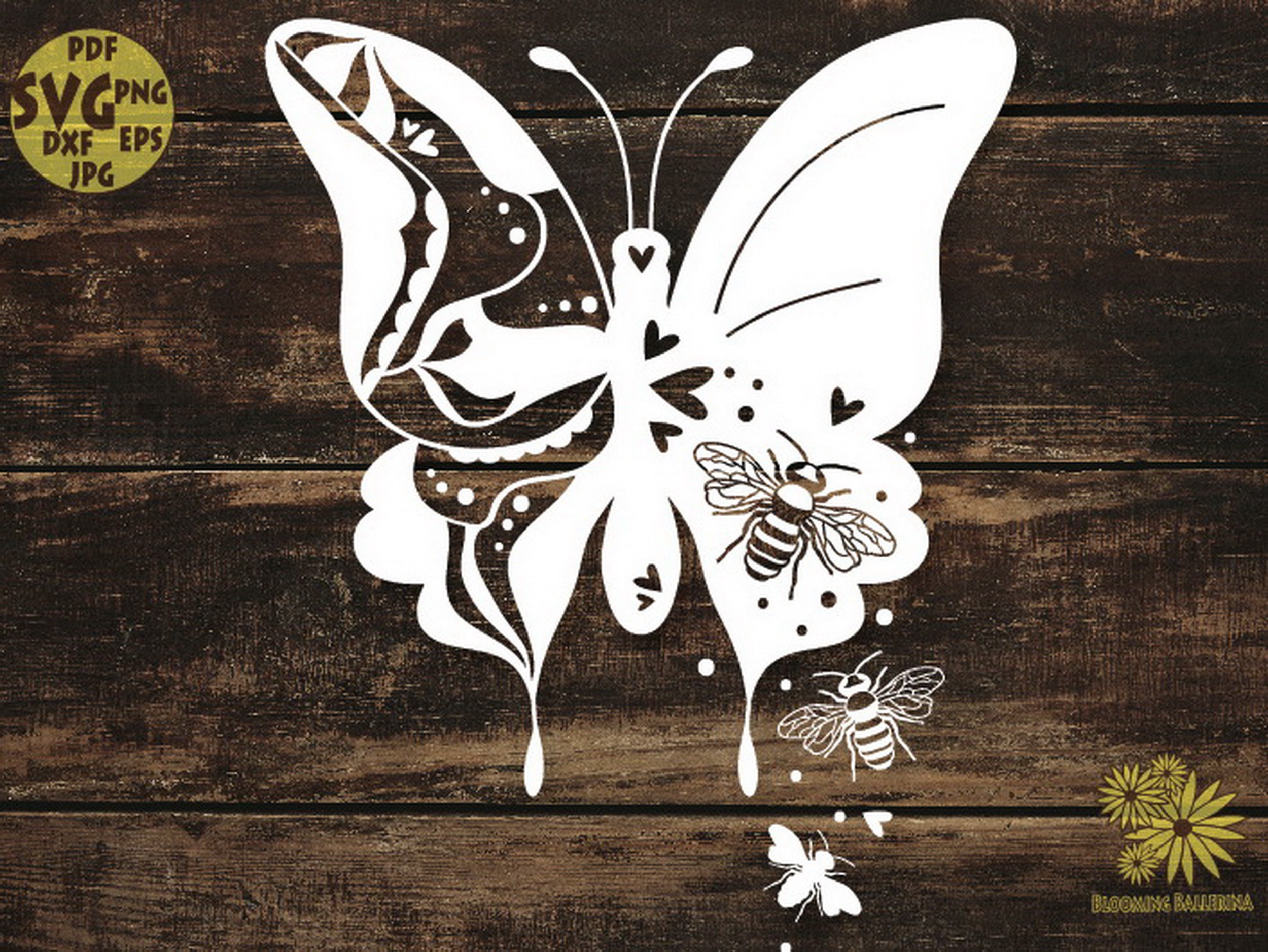 Butterfly With Bees Svg File Butterfly Svg Butterfly Png | Etsy